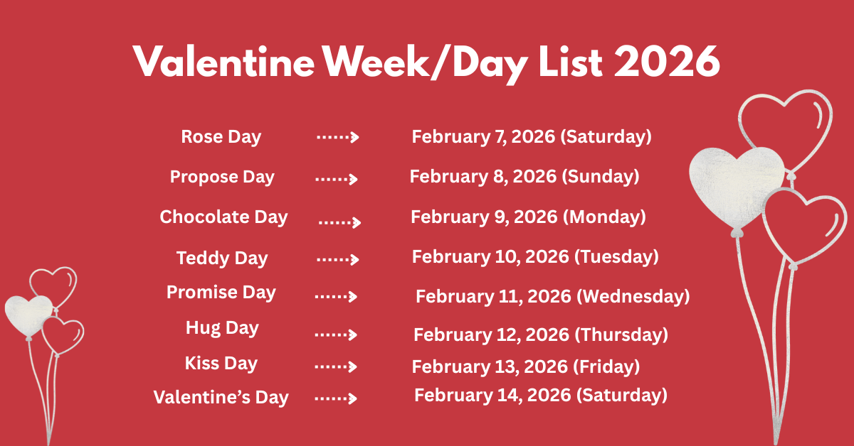 Valentine Day List 2026 — Full Week Dates, Days & Meaning
